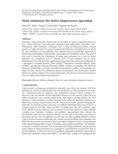 Pdf State Estimators For Better Bioprocesses Operation