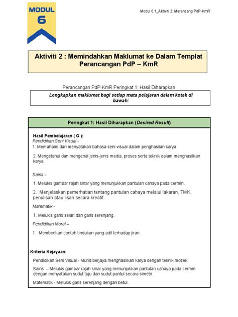 Toolkit 6 1 Aktiviti 2 Perancangan Pdp Kmr Pdf