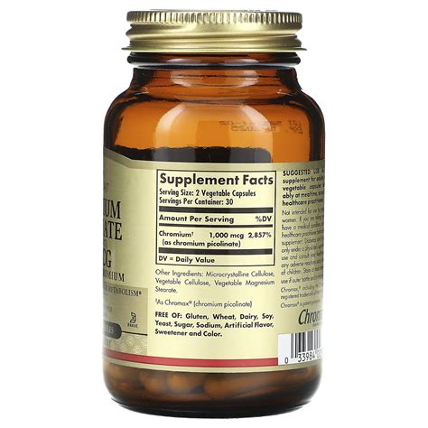 Solgar Chromium Picolinate 500 Mcg 60 Vegetable Capsules