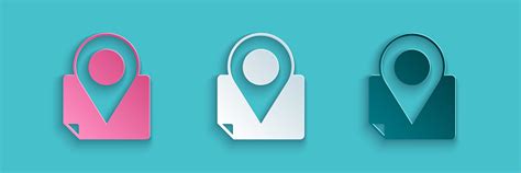 파란색 배경에 격리된 위치 마커 아이콘이 있는 용지 가시 절단 된 맵을 잘라냅니다 종이 아트 스타일 벡터 3차원 형태에 대한 스톡 벡터 아트 및 기타 이미지 Istock