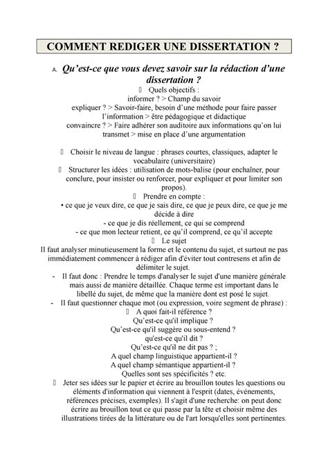Comment Rediger UNE Dissertation COMMENT REDIGER UNE DISSERTATION A