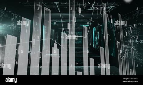Statistical Data Processing Against Screens With Mathematical Equations Against Black Background