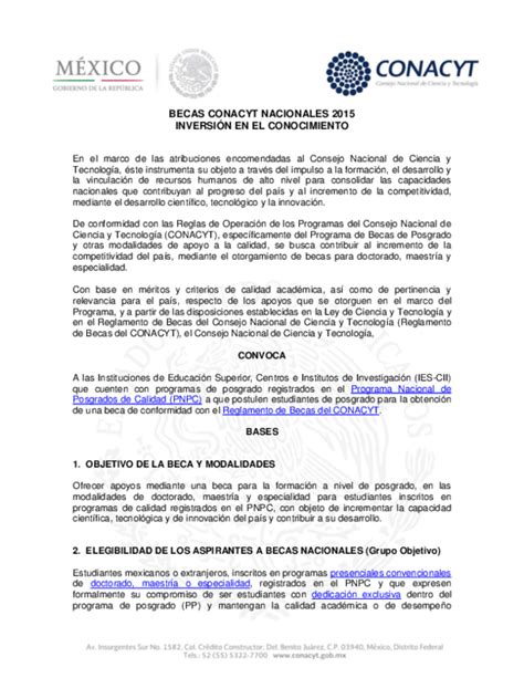 Pdf Becas Conacyt Nacionales 2015 InversiÓn En El Conocimiento