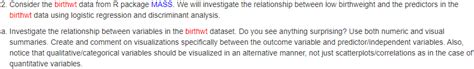 Solved 2 Consider The Birthwt Data From R Package Mass We