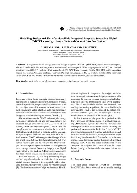 Pdf Modelling Design And Test Of A Monolithic Integrated Magnetic Sensor In A Digital Cmos