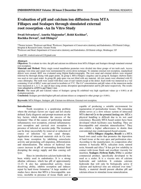 Evaluation Of Ph And Calcium Ion Diffusion From Mta Fillapex And