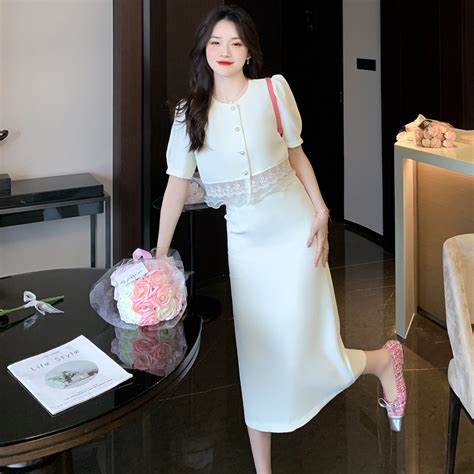 Pf2549夏季新款甜美圆领荷叶边网纱拼接遮肉显瘦长款两件套裙时尚套装女装批发 夏款女装批发台灣服飾批發马来西亚服饰批发台灣女裝