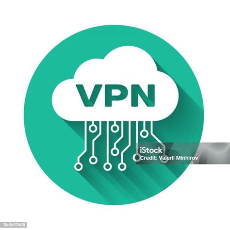 화이트 클라우드 Vpn 인터페이스 아이콘 긴 그림자와 절연 소프트웨어 통합 녹색 원 버튼을 클릭 합니다 벡터 일러스트 0명에