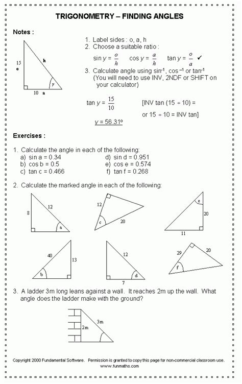 Finding Angle Trig Using Calculator Worksheet Angleworksheets Com