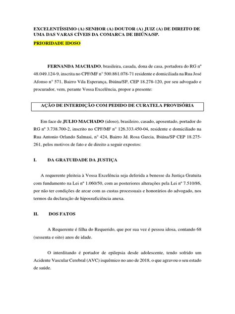 Petição Inicial Interdição Pdf Justiça Crime E Violência