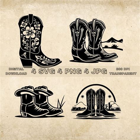 Cowboy Boots SVG Bundle PNG Wild West Clipart Hand Drawn Etsy