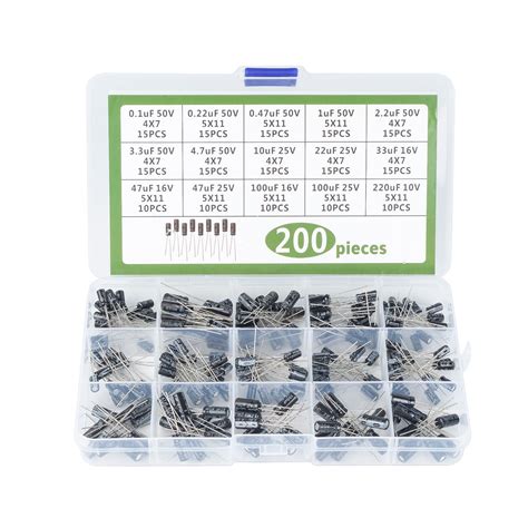 200pcs 15 Kinds Different Electrolytic Capacitors Range 0 1uf－220uf Assortment Kit 10v 16v 25v