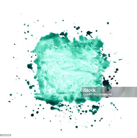 추상적 인 녹색 페인트 얼룩 부주의 반짝 매끄러운 흰색 종이 종이의 중간에 튀어 예술 더러운 불규칙한 추상적 인 벡터 일러스트
