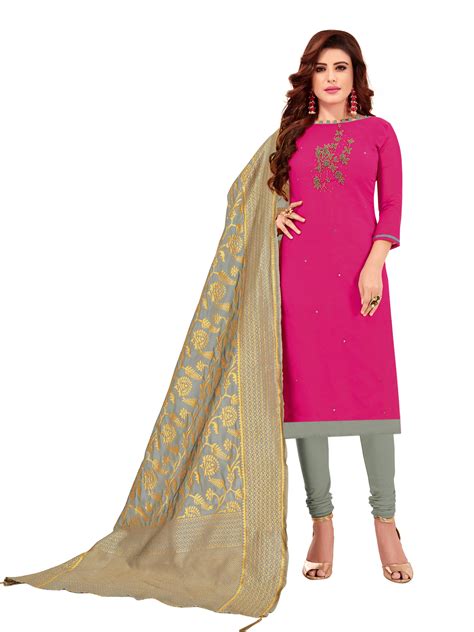 Maroosh Pink Cotton Straight Semi Stitched Suit Buy Maroosh Pink
