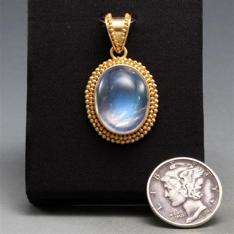 Steven Battelle 100 Carats Rainbow Moonstone 18k Gold Pendant For Sale
