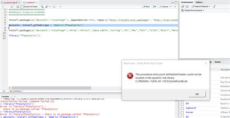 R Procedure Entry Point Error Stack Overflow