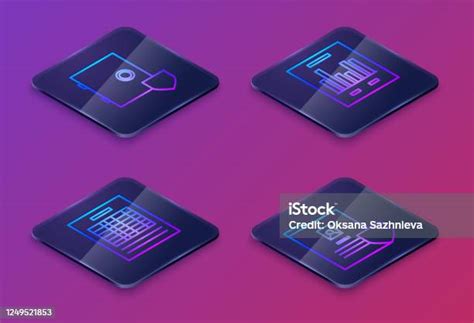 방패로 아이소메트릭 라인 안전 설정 파일 문서 보고 그래프 차트와 문서 및 방패문서 파란색 정사각형 버튼 벡터 3차원 형태에 대한 스톡 벡터 아트 및 기타 이미지 Istock