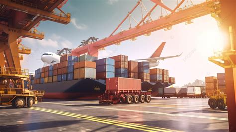 효율적인 물류 시스템 컨테이너 화물선 및 화물기의 3d 렌더링 및 그림 내보내다 수입 수출 컨테이너선 배경 일러스트 및 사진 무료 다운로드 Pngtree