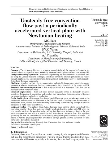 PDF Unsteady Free Convection Flow Past A Periodically Accelerated Vertical Plate With