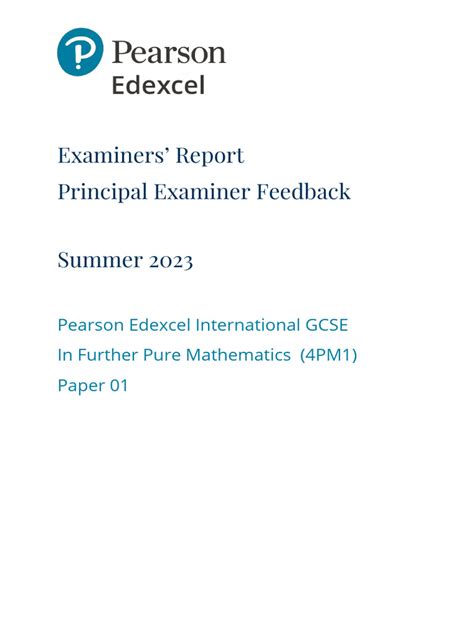 Igcse Further Pure Mathematics Edexcel Examiner Report Paper1 June2023