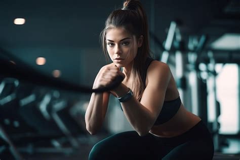 Premium Ai Image Woman Working Gym Hard Class Person Generate Ai
