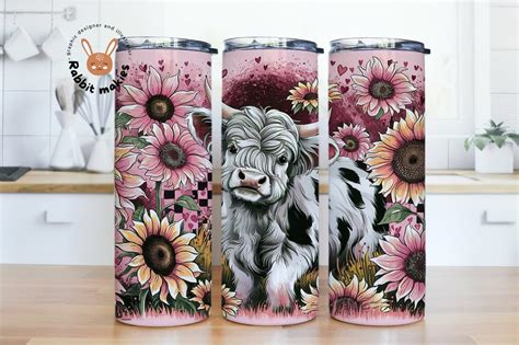 Highland Cow Sunflower Tumbler Wrap Pastel Sunflower Tumbler Design