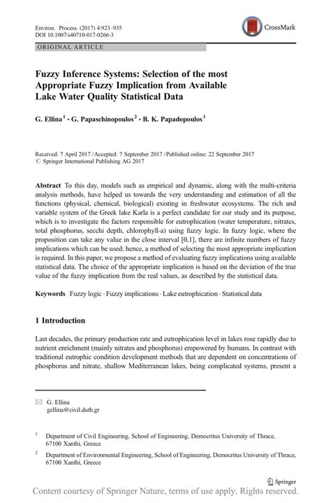 Fuzzy Inference Systems Selection Of The Most Appropriate Fuzzy Implication From Available Lake