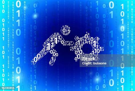 Stick Figure Pushing Gear Binary Code Blue Vector Pattern Background