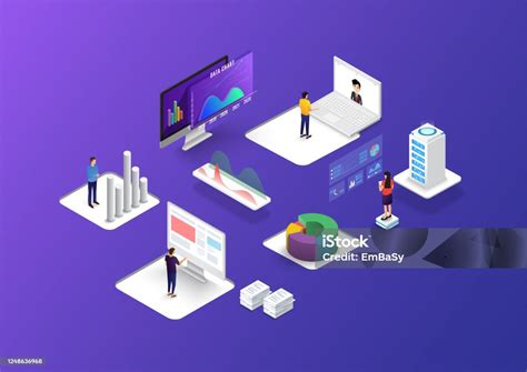 차트와 상호 작용하고 통계를 분석하는 사람들 데이터 시각화 개념입니다 3d 등분 측정 벡터 그림 등측투영법에 대한 스톡 벡터 아트 및 기타 이미지 Istock
