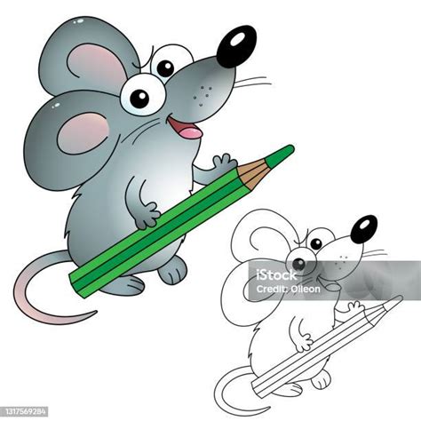 Mewarnai Garis Besar Halaman Kartun Tikus Kecil Dengan Pensil Hijau