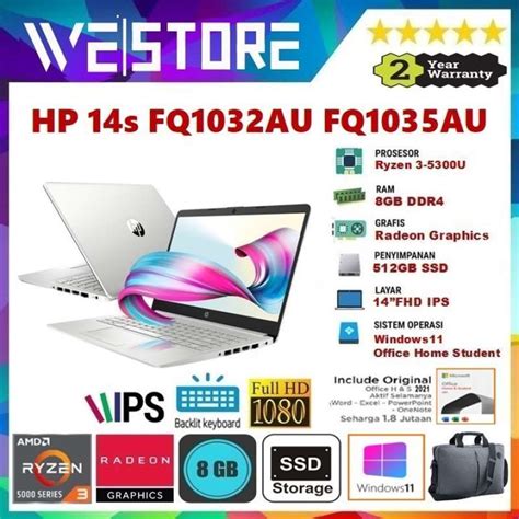 Promo Hp 14s Fq1032au Fq1035au Ryzen 3 5300u 8gb 512gb Ssd 14fhd Ips