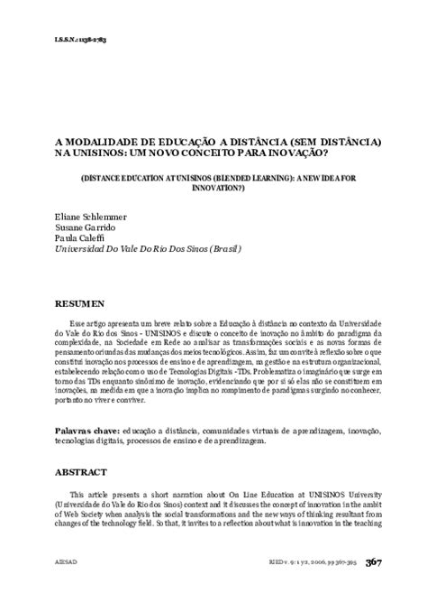 Pdf A Modalidade De EducaÇÃo A DistÂncia Sem DistÂncia Na Unisinos