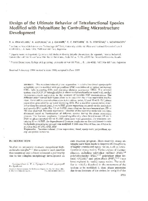 Pdf Design Of The Ultimate Behavior Of Tetrafunctional Epoxies Modified With Polysulfone By
