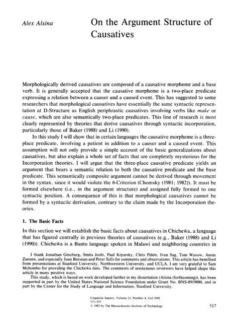 Pdf On The Argument Structure Of Causatives