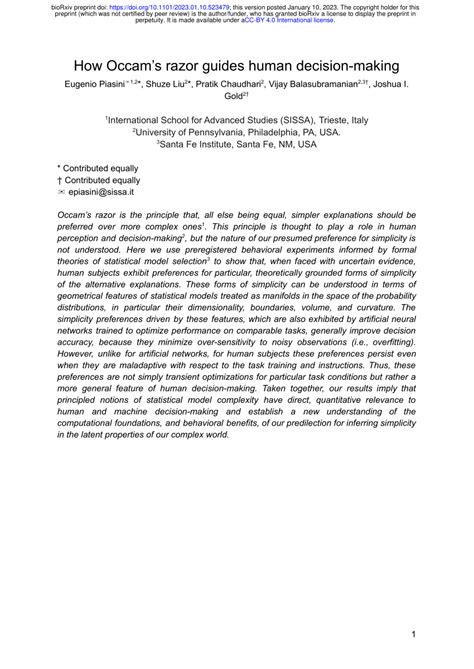 pdf how occam s razor guides human decision making