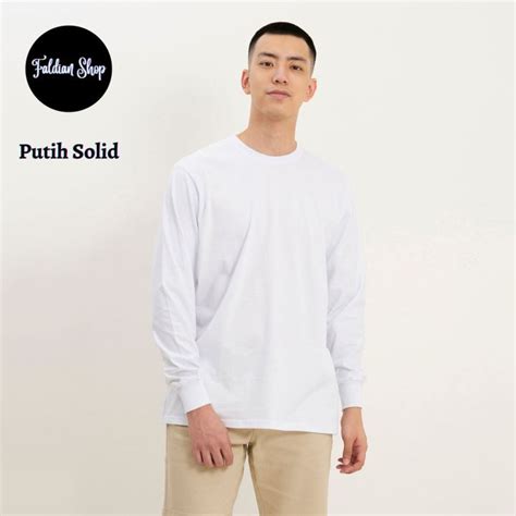 Kaos Polos Pria Rib Lengan Panjang Bahan Katun Combed 24s Putih Solid