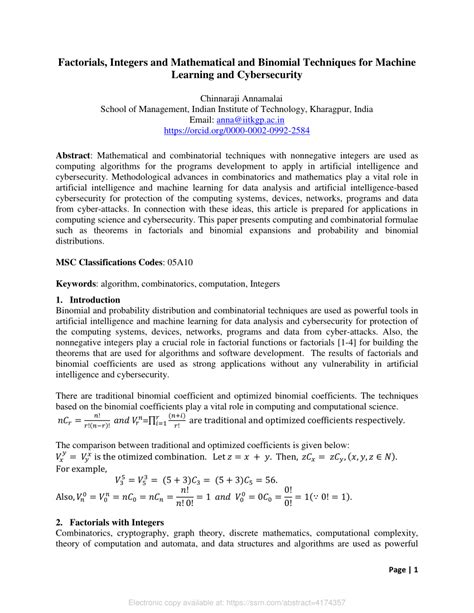 Pdf Factorials Integers And Mathematical And Binomial Techniques For