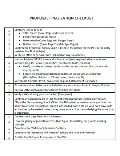 Free 20 Proposal Checklist Samples In Pdf Ms Word