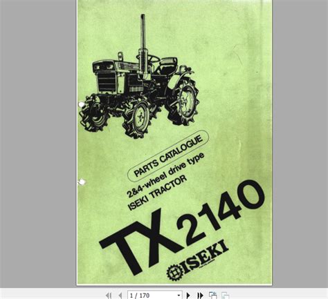 Iseki Tractor Tx1300 Tx1410 Tx2140 Tx2160 Parts Manual 1400 098 014 00