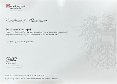 Shaan Khetrapal On Linkedin Certified By Quality Austria Central Asia