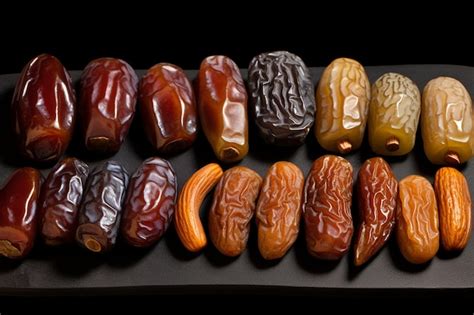 A Close Up Shot Of Dates In Various Stages Of Ripeness Premium Ai Generated Image