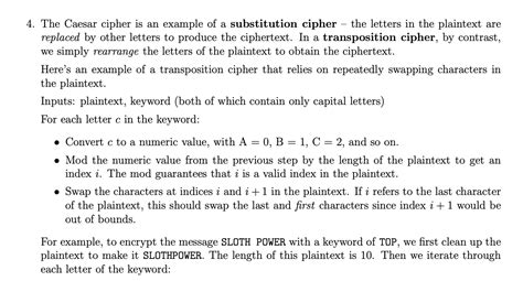 Solved 4 The Caesar Cipher Is An Example Of A Substitution