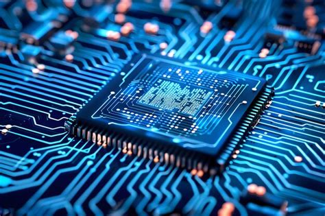 Premium Photo Closeup Of A Glowing Microchip On A Circuit Board Advanced Technology Digital