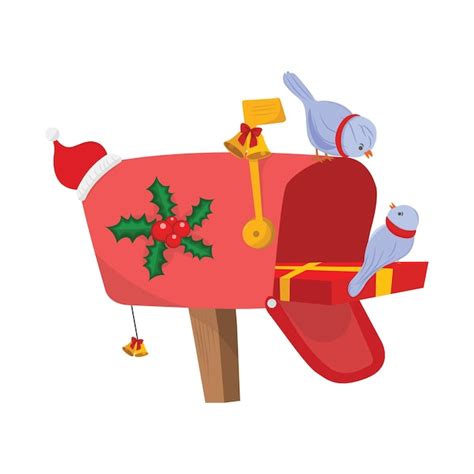 Premium Vector Christmas Card Mailbox With Ts Bird And Santa Hat