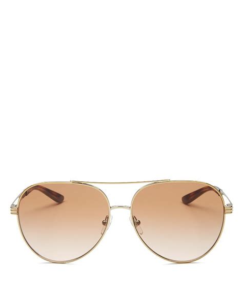 Tory Burch Womens Brow Bar Aviator Sunglasses 59mm In Shiny Gold