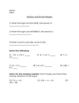 Multiply And Divide Integers By Melissa Tarantino Tpt