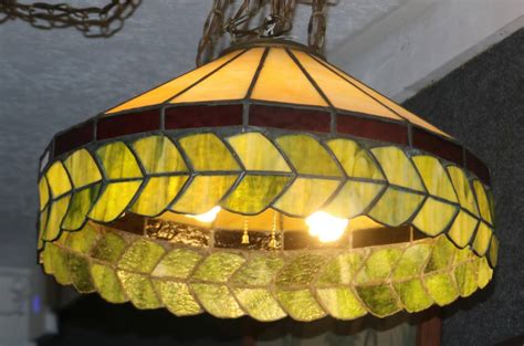 Vintage Slag Glass Hanging Lamp Carmel Red And Auction