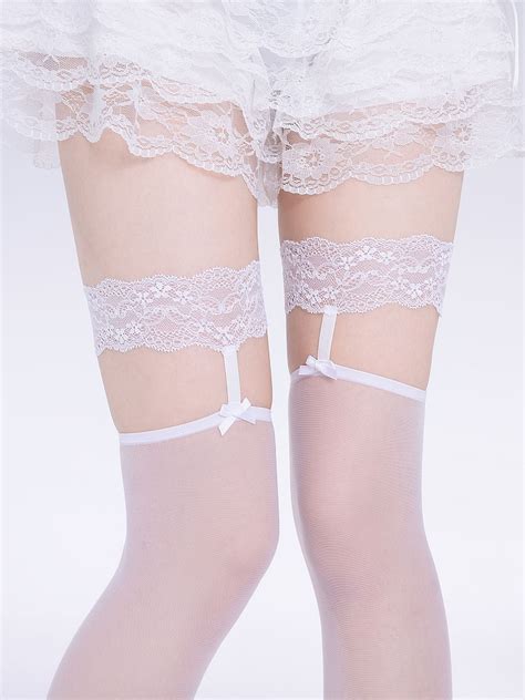 Lace Details Whiteblack Suspender Stockings