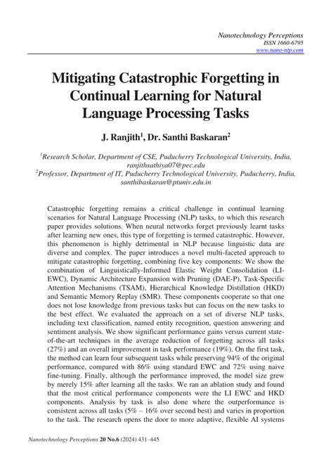 Pdf Mitigating Catastrophic Forgetting In Continual Learning For