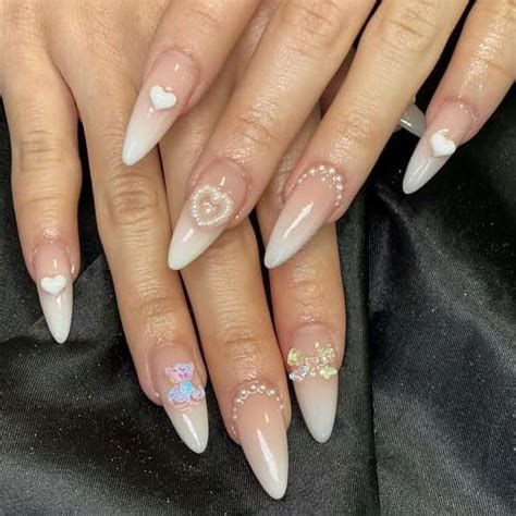 Shnwu Medium Press On Nails Almond Glossy Fake Nails Nude White